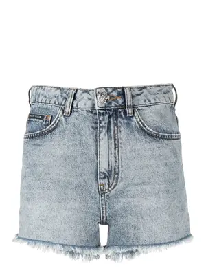 Philipp Plein Embellished Logo Denim Shorts - Blue