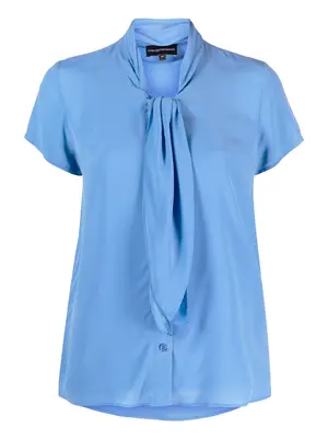 Emporio Armani Tie-neck Short-sleeve Shirt - Blue
