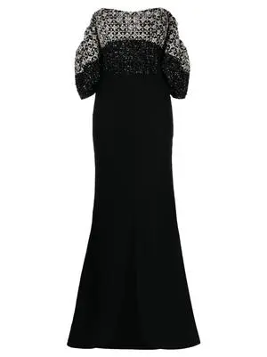 SAIID KOBEISY Off-shoulder Beaded Gown - Black