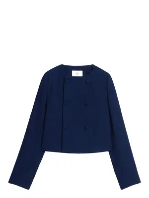 Ami Textured Cropped Jacket - Blue