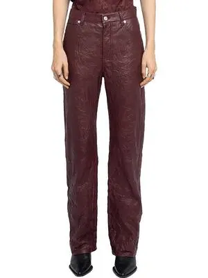 Zadig&Voltaire Evy Crinkled Leather Pants - Burgundy