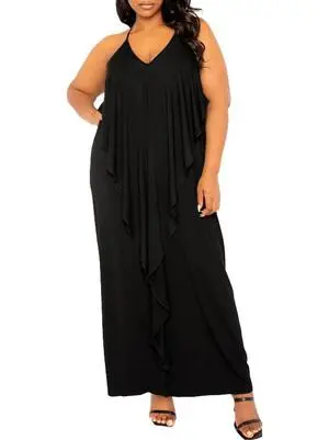 BUXOM COUTURE BUXOM COUTURE Cascade Ruffle Racerback Maxi Dress Black