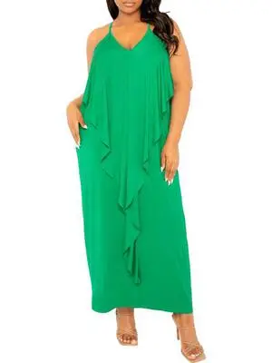 BUXOM COUTURE BUXOM COUTURE Cascade Ruffle Racerback Maxi Dress Green