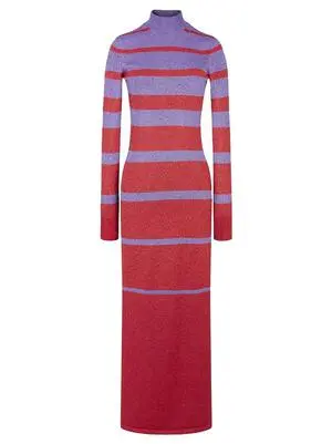 Rabanne Metallic Stripe Knitted Midi Dress - Purple And Red