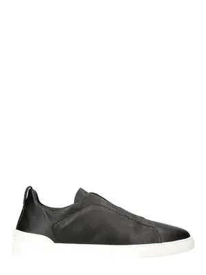 Zegna Leather Triple Stitch Secondskin Sneakers - Black