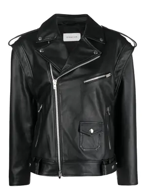 ARMARIUM Off-centre Zip Leather Jacket - Black