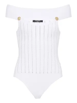 Balmain Openwork Knit Bodysuit - White