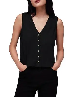 Whistles Ribbed Button Front Tank Top - Black
