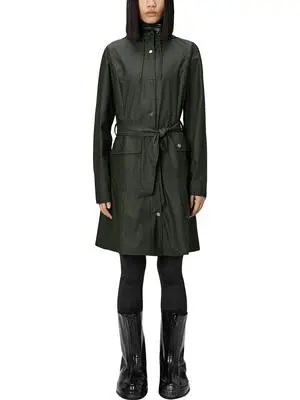 Rains Curve Hooded Belted Waterproof Jacket - Green