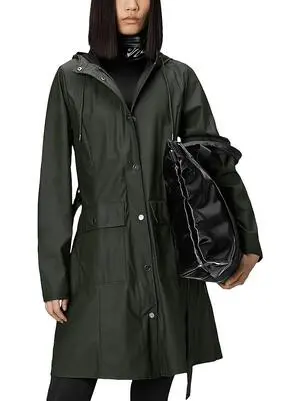 Rains Curve Hooded Belted Waterproof Jacket - Green