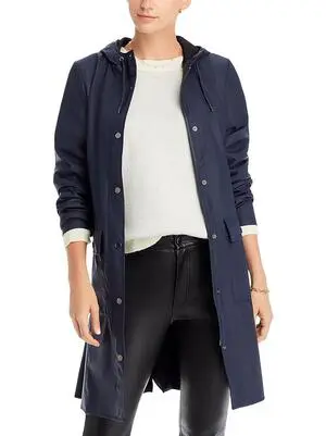 Rains Curve Hooded Belted Waterproof Jacket Navy