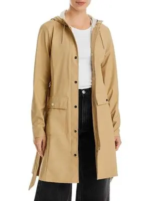 Rains Curve Hooded Belted Waterproof Jacket Sand