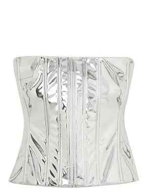 Dolce & Gabbana Metallic Coated Stretch-jersey Bustier Top - Silver