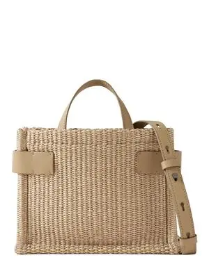 Brunello Cucinelli Leather-trimmed Raffia Shoulder Bag - Neutrals