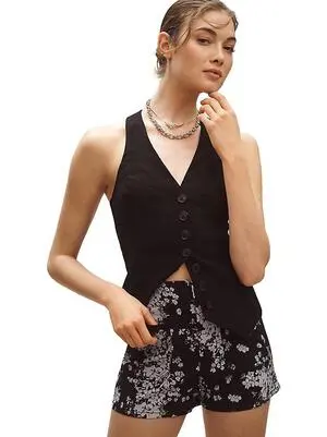 Maeve Maeve Colette High-Rise Tailored Shorts Purple Pattern