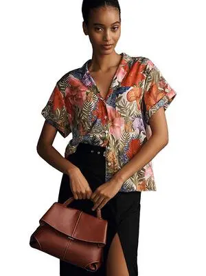 Anthropologie By Anthropologie Brenna Short-Sleeve Buttondown Shirt Light Red