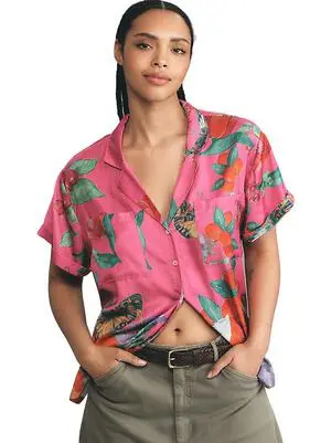 Anthropologie By Anthropologie Brenna Short-Sleeve Buttondown Shirt Pink