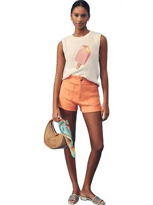 Maeve The Colette Linen Blend Shorts Coral Rose