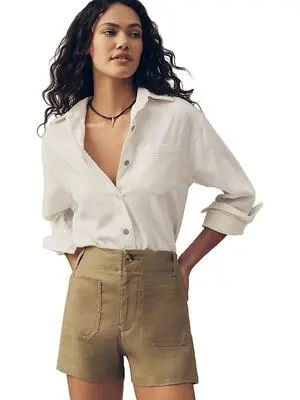 Maeve Colette European Linen Stretch Shorts - Toasted Olive