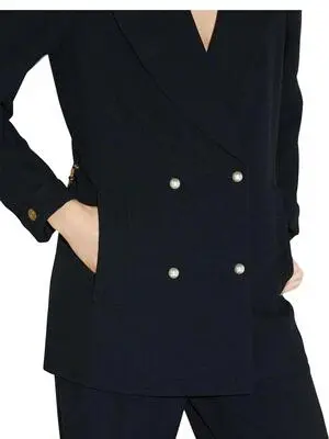 CALLAS MILANO Chain-embellished Double-breasted Crepe Blazer - Black