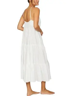 Pour Les Femmes Claudia Sleeveless Tiered Linen Midi Dress - Cream