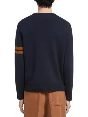 Zegna Signifier Stripe Wool Crewneck Sweater - Navy Solid