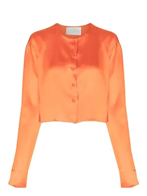 WOERA Collarless Silk Shirt - Orange