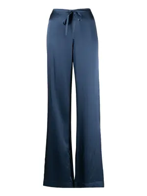 WOERA Drawstring-waist Silk Palazzo Trousers - Blue
