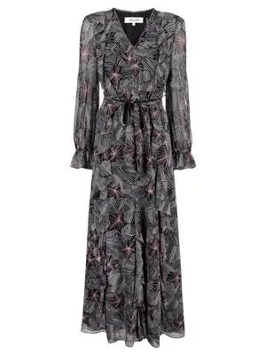 DIANE VON FURSTENBERG DVF Diane Von Furstenberg Geometric Print V-Neck Midi Dress