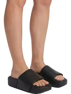 Y3 Leather Slides - Black