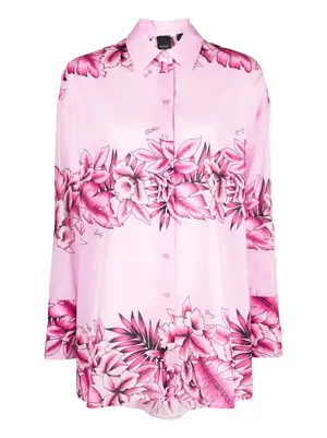 Pinko Floral-print Cotton Shirt - Pink