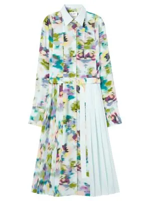 St. John Abstract Floral-print Shirt Dress - Blue