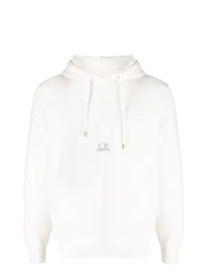 C.P. COMPANY Logo-embroidered Cotton Hoodie - White