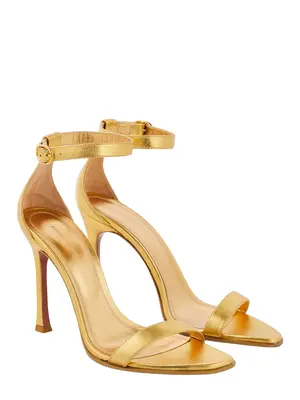 Amina Muaddi Kim Metallic Leather Sandals - Gold