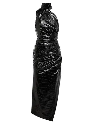 Alaïa Asymmetric Croc-effect Midi Dress - Black