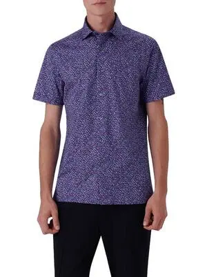Bugatchi Ooohcotton® Floral Short Sleeve Button-up Shirt - Navy