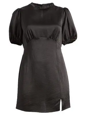 ASOS ASOS DESIGN Satin A-Line Dress With Ruffle Neck And Puff Sleeves