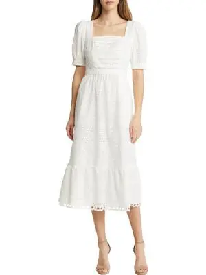 RACHEL PARCELL Lace Overlay Cotton Midi Dress - Lucent White