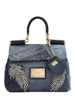 Dolce & Gabbana Small Sicily Soft Bag With Embroidery Denim