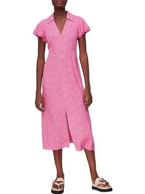 Whistles Nina Diagonal Fleck Midi Dress - Pink/multi