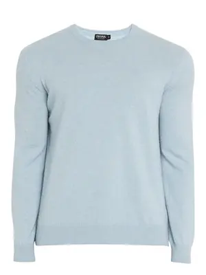 Zegna Men's Oasi Cashmere Crewneck Sweater Light Blue Fantasy