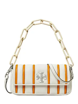 Tory Burch Kira Stripe Bombe Convertible Shoulder Bag - Blanc / Orange Citrine
