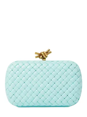 Bottega Veneta Knot Padded Intrecciato Leather Clutch Blue