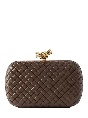 Bottega Veneta Knot Padded Intrecciato Leather Clutch Brown