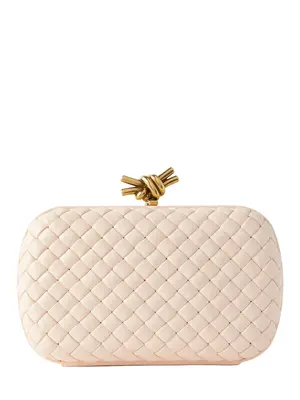 Bottega Veneta Knot Padded Intrecciato Leather Clutch Neutrals