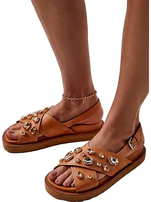 VICENZA Vicenza Rock Candy Embellished Sandals Tan