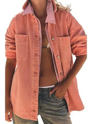 Free People We The Free Madison City Denim Jacket - Lychee Blush