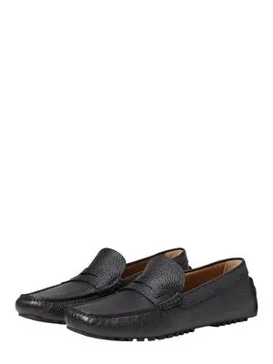 BOSS Grain Leather Moccasins - Black