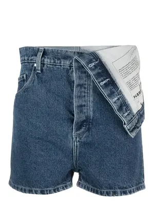 Y/project Foldover-waist Denim Shorts - Blue
