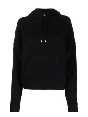 Saint Laurent Embroidered-logo Hoodie - Black